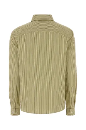 Saint Laurent Womens Striped Poplin Shirt Beige Cotton