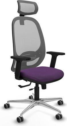 Piqueras y Crespo Cilanco Heimarbeitsstuhl mit 2D-Armen, h&ouml;henverstellbare Lendenwirbelst&uuml;tze und h&ouml;henverstellbares Kopfteil, Grau/Violett