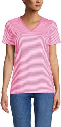 Lands End Supima Kurzarm-Shirt mit V-Ausschnitt, Damen, Größe:32-34 regular, Pink, Baumwolle, by Lands End