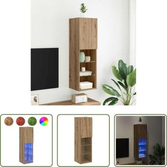 vidaXL Meuble mural - Meuble TV avec lumi&egrave;res LED ch&ecirc;ne artisanal 30,5x30x102 cm