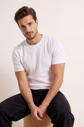 Trendyol MAN Herren Wei&szlig; Einfarbig Kurz Regular Fit T-Shirts