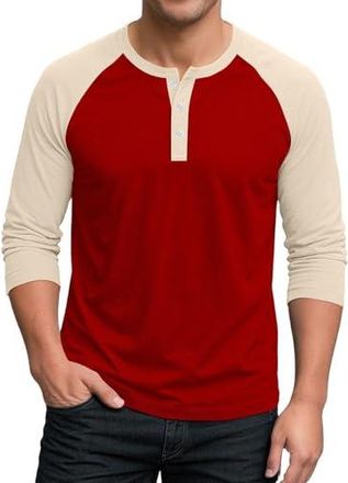 Generic Polo pour homme et adulte, chemise &agrave; manches longues avec bouton 1/4, coupe d&eacute;contract&eacute;e, col rond, t-shirt Henley de couleur unie, t-shirt d&eacute;contract