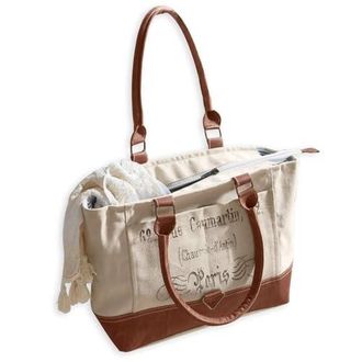Loberon Sac Linna - coton, cuir de ch&egrave;vre - H/L env. 24/38 cm - beige, beige