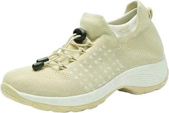 Generic Chaussures pour Femmes Respirantes Tissées Légeres Confortables Décontractées à la Mode avec Bordure Design Grandes Tailles (Beige, 41)