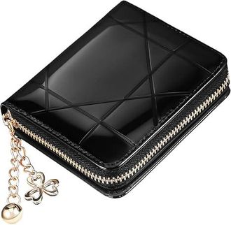 BESPORTBLE JOINPAYA Portefeuille Femme Fin en Cuir Verni Noir &agrave; Fermeture &Eacute;clair Porte-Monnaie Compact avec Poche Monnaie et Porte-Cartes Petit Porte-Cartes Prat