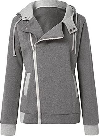 Generic Vestes pour femmes 2026 Sweat &agrave; capuche slim couleur unie poches utilitaires chemisier &agrave; fermeture &eacute;clair, gris, XXL