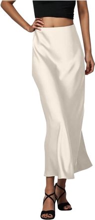 Generic Rock Damen Satin Sommerrock Leichte Lang R&ouml;cke Elegant Midirock R&uuml;schen Bequeme Damenrock Atmungsaktive Sommer Rock Leicht Kn&ouml;chellanger Skirt Mode Fr