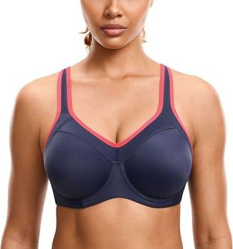 Syrokan Femme Soutien-Gorge de Sport à Armature Grand Maintien Dos Nageur Bleu Encre 100E
