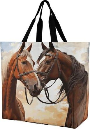 Generic Couple De Chevaux Sac Cabas D&eacute;contract&eacute; Tote Bag R&eacute;utilisable Sac Fourre-Tout Pour Gym Travail Voyage