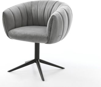 DELIFE Drehstuhl Jada-Flex Samt Grau Fu&szlig;kreuz Schwarz 360&deg; drehbar Wippfunktion Taschenfederkern, Esszimmerst&uuml;hle