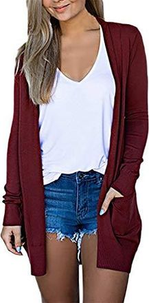 Generic Bol&eacute;ro &agrave; manches longues, cardigan long l&eacute;ger, doux et extensible, manteau confortable avec poches, cardigan de printemps l&eacute;ger, coupe ajust&eacute;e, v&ecirc;teme