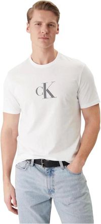 Calvin Klein Homme, Tops, Blanc, Taille: XL T-Shirt Imprim&eacute; &agrave; Col Rond et Manches Courtes