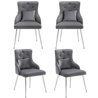 Merax Lot de 4 chaises de salle à manger avec coussin lombaire - Fauteuils modernes avec dossier haut et pieds en métal - Pour salon, chambre à coucher - Ve
