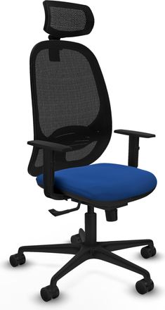 Piqueras y Crespo Schreibtischstuhl mit 1D-Armen, h&ouml;henverstellbare Lendenwirbelst&uuml;tze und h&ouml;henverstellbares Kopfteil, Schwarz / Blau