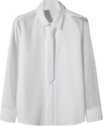 Generic Chemisier pour homme UK habill&eacute; avec revers &agrave; nouer en maille patchwork chemises &agrave; manches longues basique uni haut daffaires doux et confortable chem