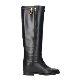 Via Roma 15 Schwarze Lederkeil-Stiefel - - Shoes - Damen - Schwarzk - 36 EU