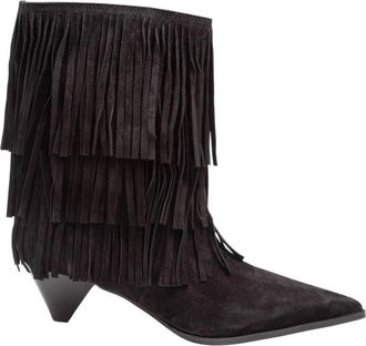 Michael Kors Stiefel - Jayla Suede Boot With Applied Fringes - Gr. 6_5 - in Schwarz - f&uuml;r Damen