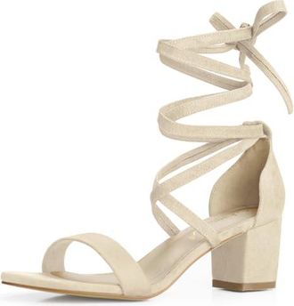 Allegra K Sandales à Talons mi-Hauts à Lacets pour Femmes Beige 42