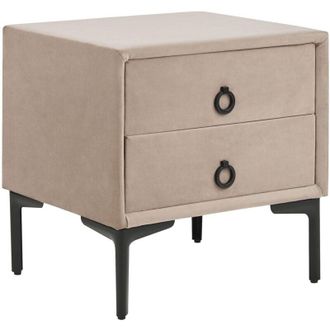 Beliani Beliani - Nachttisch Taupe Samtstoff mit 2 Schubladen Schwarze Metallbeine Modern Schubladenschrank Nachtschrank f&uuml;r Schlafzimmer