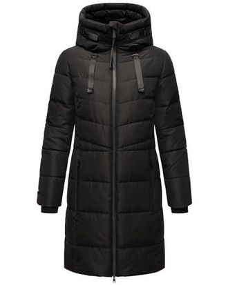 Marikoo Natsukoo Manteau dhiver matelassé chaud pour femme avec capuche réglable et col haut, Noir, XL