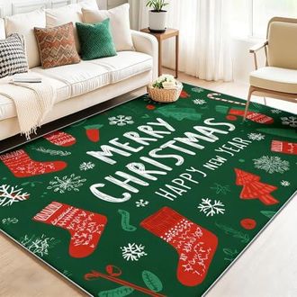 Generic Tapis Poils Ras 120 x 170 cm, Bas De No&euml;l F&ecirc;tes Flocon De Neige R&eacute;sistant Tapis pour D&eacute;cor de Salon Chambre Adulte Salle &agrave; Manger Bureau Dressing R&eacute;si