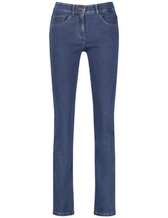 Gerry Weber Damen 5-Pocket Jeans unifarben, Washed-Out-Effekt 7/8 L&auml;nge, Kurzgr&ouml;&szlig;e Dunkelblau 38S