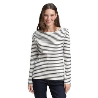 Tom Tailor T-Shirt &agrave; Manches Longues pour Femme avec Motif ray&eacute;, 38585 - Blanc cass&eacute; Bleu Marine &agrave; Rayures, M