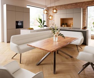 DELIFE Esszimmerbank Taya-Flex 285x190 cm Boucl&eacute; Creme-Wei&szlig; Kreuzgestell kantig Graphit Taschenfederkern Links, B&auml;nke