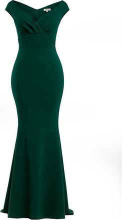 Goddiva Maxikleid Bardot Pleated Maxi Dress Langes Kleid, Bardot Ausschnitt, Schulterfrei