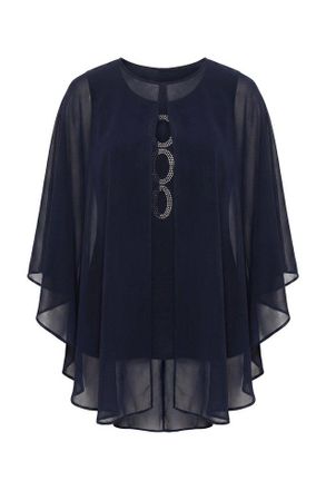 Ulla Popken Longbluse Chiffon-Bluse doppellagig Oversized Ziersteine