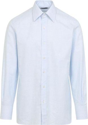 Tom Ford Homme, Chemises, Bleu, Taille: 2XL Checked Cotton Shirt