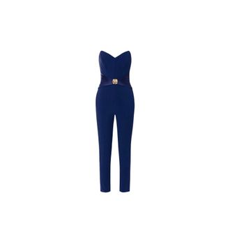 Elisabetta Franchi Femme, Combinaisons et Ensembles, Bleu, Taille: 44 FR Combinaison fluide en crêpe avec gros