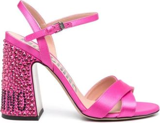 Moschino Sandalen - Fuchsia Satin Finish Cross-Strap Sandals - Gr. 37,5 (EU) - in Rosa - f&uuml;r Damen
