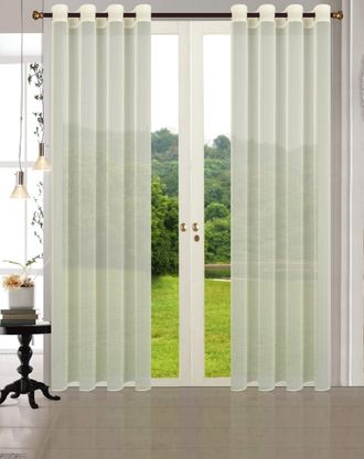 Primavera Uni -20332CN- 2er-Pack Creme Vorhang Transparent Gardinen Set Wohnzimmer Voile Vorhang &Ouml;senvorhang HxB 245x140 cm mit Bleibandabschlu&szlig; Creme