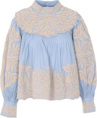 Sea NY Femme, Blouses et Chemises, Bleu, Taille: 36 FR Alexandra Embroidered Shirt