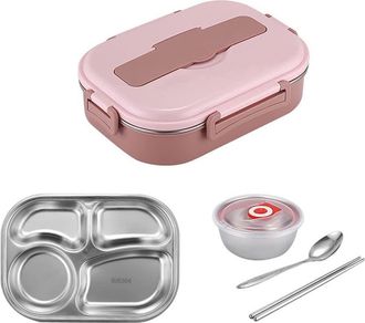 Dioche Lunchbox - f&uuml;r Erwachsene und Studenten - 1,3 L Fassungsverm&ouml;gen mit Suppensch&uuml;ssel und Utensilien (PINK)