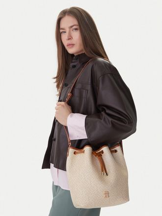 Tommy Hilfiger Handtasche Tommy Hilfiger Th Monoplay Bucket Le AW0AW18847 Beige