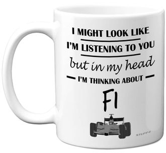 Stuff4 Formel-1-Geschenke - In My Head Im Thinking About F1 - Lustige F1-Geschenke f&uuml;r M&auml;nner, Auto-Liebhaber, Geschenke f&uuml;r ihn, Formel 1-Tasse, Formel 1-Ge
