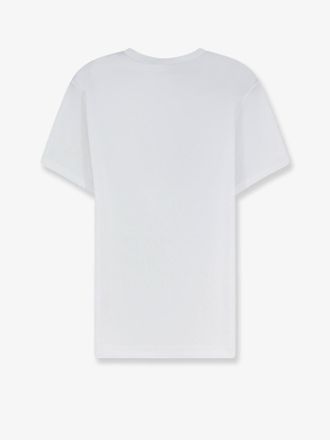 Dolce & Gabbana Mens T-Shirt With Leather And Metal Logo Patch, White Cotton T-Shirts Polos