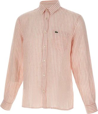 Lacoste Homme, Chemises, Rose, Taille: 4XL Chemise en lin ray&eacute;e coupe droite