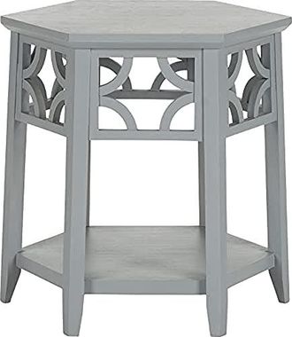 Safavieh Transitional Accent Table with Wooden Storage Shelf, in Pearl Blue Grey, 45 X 45 X 45