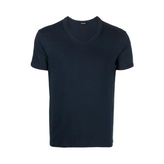 Tom Ford V-Ausschnitt Jersey T-Shirt - - Tops - Herren - Blau - 2XL