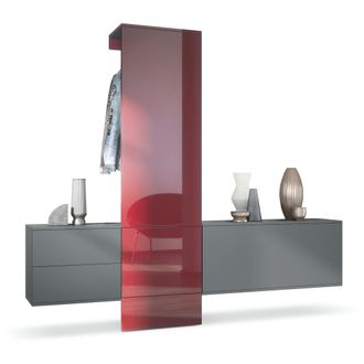 Vladon Garderobe Carlton Set 1, Made in Germany, Flur-Garderobe aus Deko-paneel, Schubladen-Kommode & Schuhschrank, Anthrazit matt/Bordeaux Hochglanz (209 x 