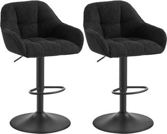Woltu Tabouret de Bar, Lot de 2, Chaise de Bar, Réglable en Hauteur, Siège Rembourré Pivotant, avec Dossier, Repose-Pieds, Chenille+Velours Côtelé, Noir, BH