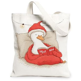 Generic Sacs fourre-tout en toile de canard de No&euml;l, motif oiseau mignon, sacs d&eacute;picerie r&eacute;utilisables, confortables, l&eacute;gers et lavables en toile pour voyage,