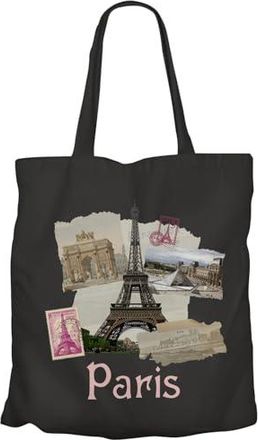 Fabulous Tote Bag Sac Shopping en Toile Noir - Paris Collage France Ville Tour Eiffel Louvre - 10 L