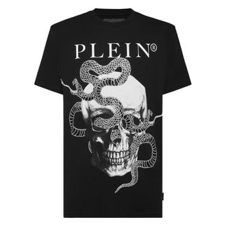 Philipp Plein Homme, Tops, Noir, Taille: 3XL T-Shirt Col Rond Snake