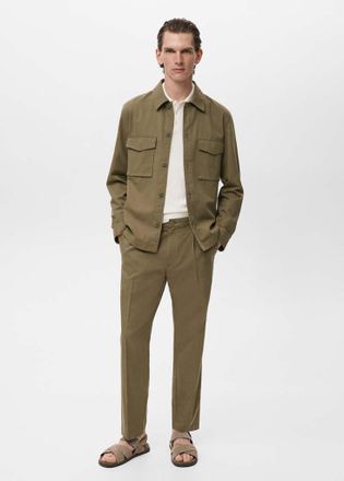 Mango Lyocell-Baumwolljacke mit Taschen khaki - Herren - XL - MANGO MAN