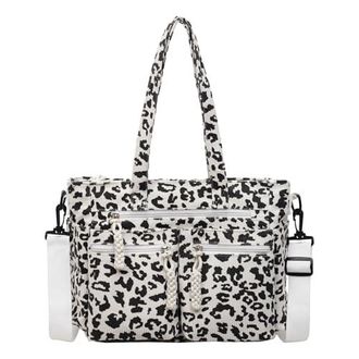 Generic Sac &agrave; bandouli&egrave;re imprim&eacute; l&eacute;opard tendance avec plusieurs poches pour femme, travail, shopping, voyage, quotidien, blanc, 14.57x6.3x10.24inch