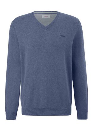 s.Oliver V-Ausschnitt-Pullover Pullover (1-tlg) V-Ausschnitt, langarm, Logo-Stickerei